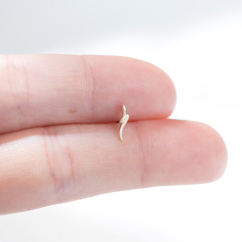 14K Solid Gold Snake Stud Earring Tiny Serpent Cartilage Piercing for ...