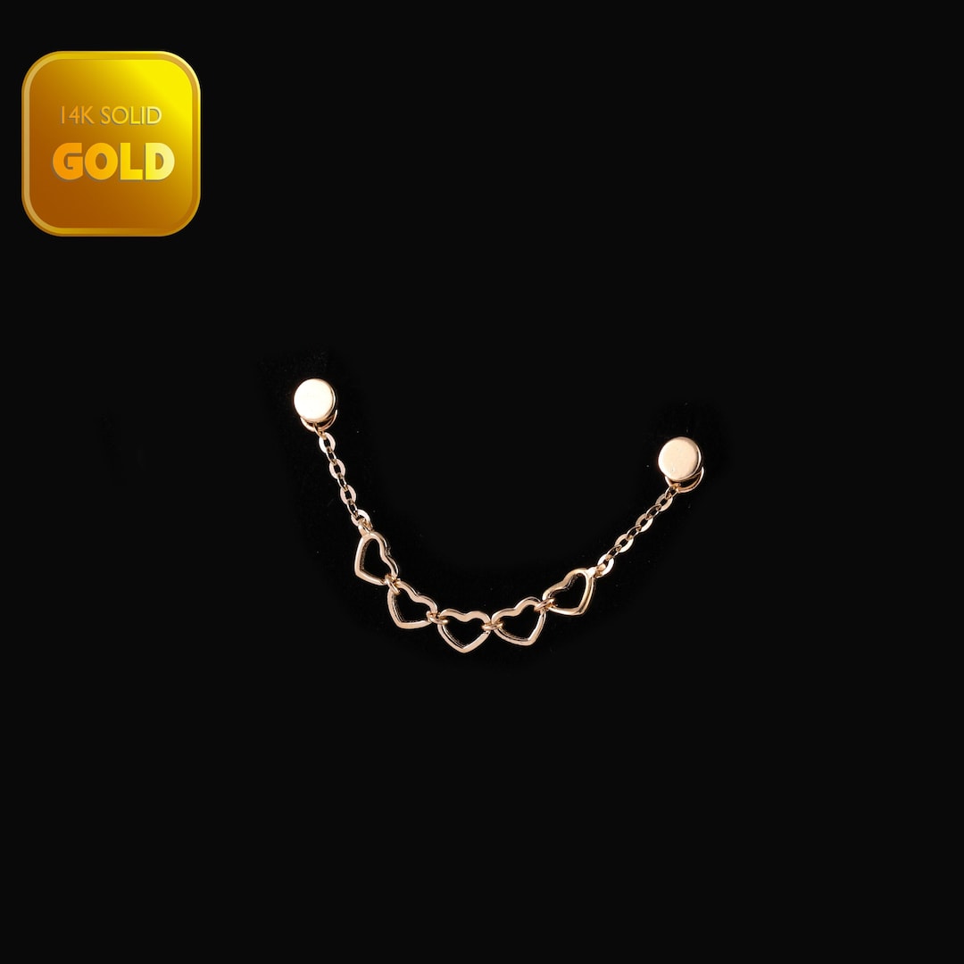 14K Solid Gold Heart Chain Attachment, Gold Helix Chain, Heart Chain ...