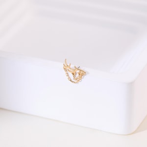 14k Solid Gold Antler Dangle Chain Threadless Top Deer Antler Dangle ...