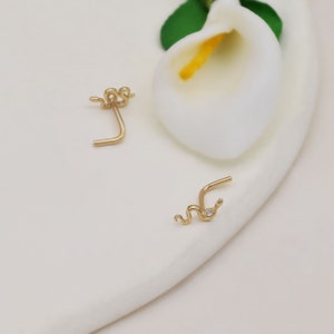 14k Solid Gold Snake Nose Ring Danity Snake Nose Stud L Shape - Etsy