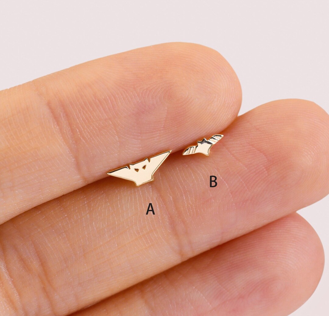 14k Solid Gold Batman Stud Halloween Bat Tragus Earring Tiny Bat Helix ...
