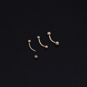 14k Solid Gold Belly Button Ring Navel Piercing Round Two Balls Bar Bell Threaded Bar Bell Rook ...