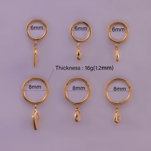 14K Solid Gold Dangle Charm Hoop Earring Dainty Drop Earring Dangle Rhombus Oval Dangling Charm ...