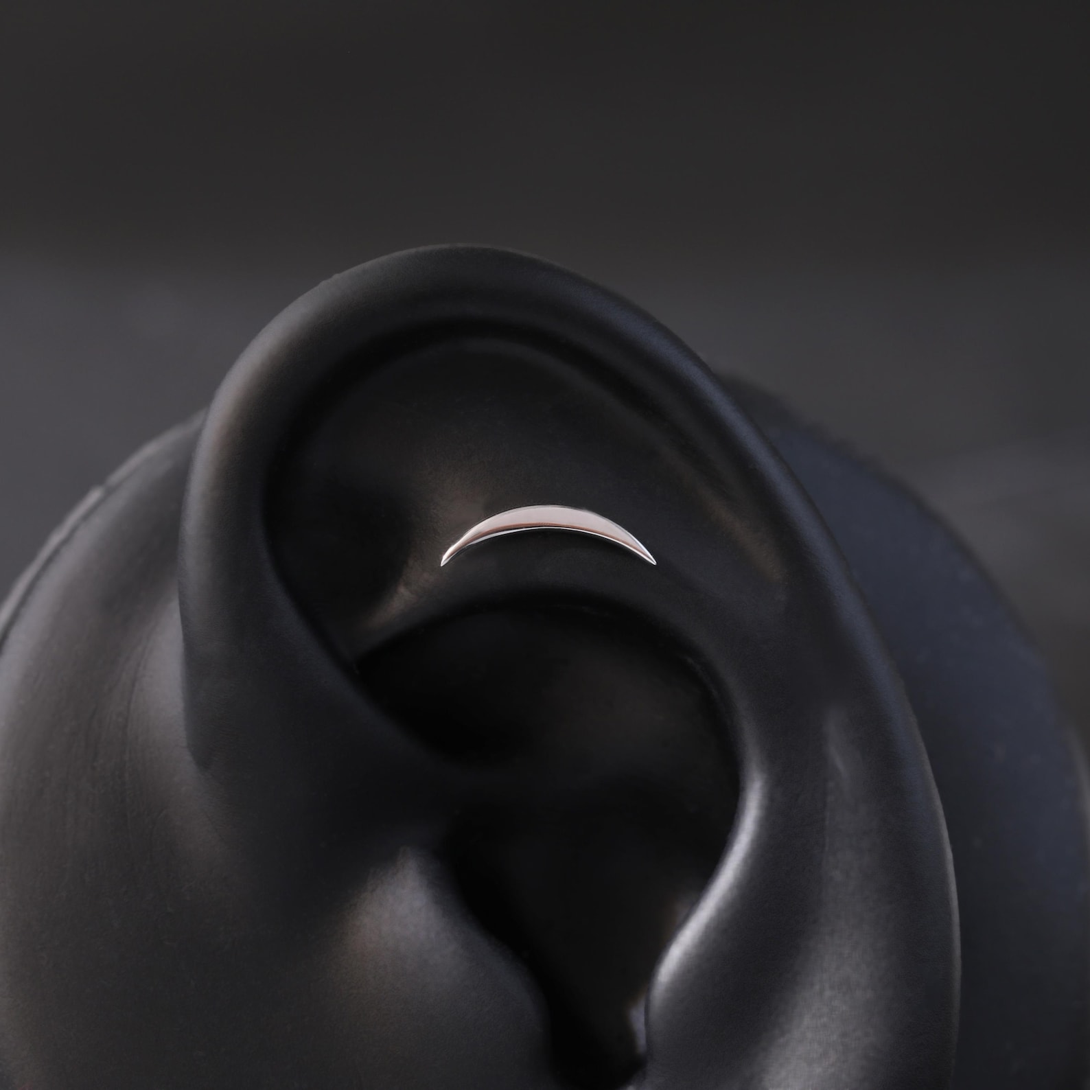 14k Solid White Gold Curved Bar Stud Earring Moon Cartilage Earring ...
