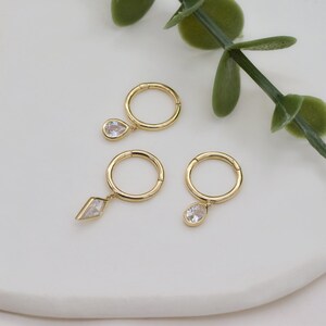 14K Solid Gold Dangle Charm Hoop Earring Dainty Drop Earring Dangle ...