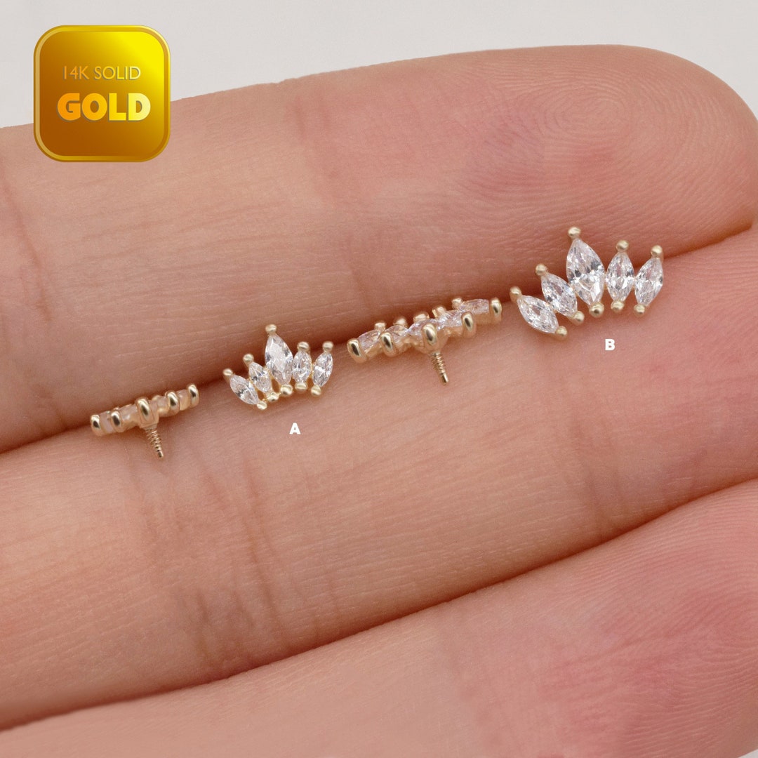 14k Solid Gold Marquise Crown Cartilage Earring Climber Helix Tragus ...