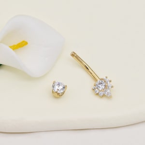 14k Solid Gold Dainty Belly Button Ring Gold Belly Ring Floating Navel ...