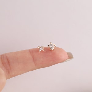 14K Solid Gold Turtle Labret Stud Turtles Stud Earring Threadless Penguin Stud Helix Stud Flat ...