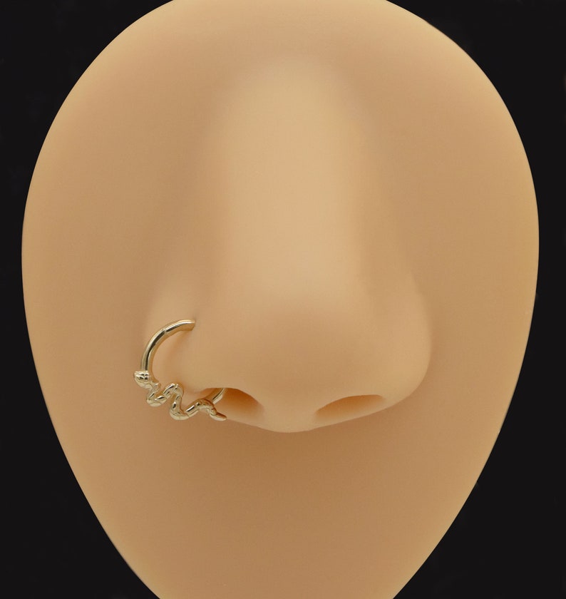 14K Solid Gold Snake Septum Ring Huggie Earring Snake Clicker - Etsy