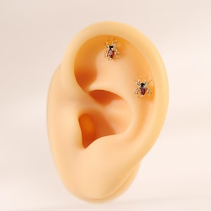 14K Solid Gold Red Spider Stud Gold Animal Earring Cartilage Earring ...
