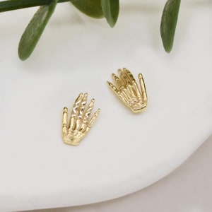 14K Solid Gold Skeleton Hand Screw Back Earring Skull Tragus Piercing ...