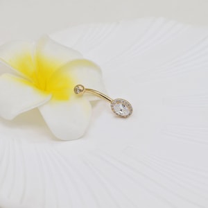 14k Solid Gold Diamond Belly Button Ring Gold Navel Piercing Classic ...