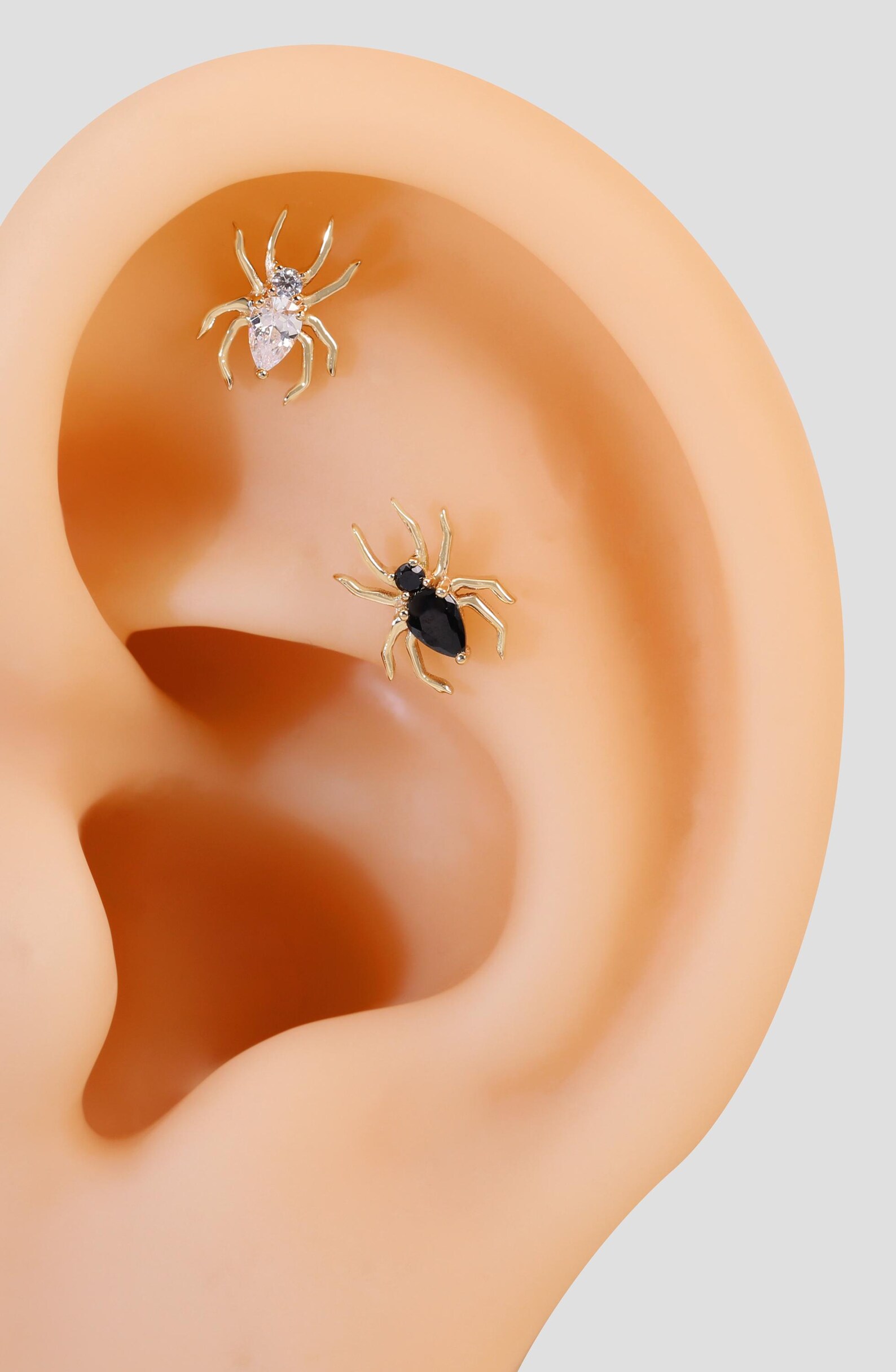 14K Solid Gold Dainty Spider Stud Earrings Tiny Cute Animal Cartilage ...