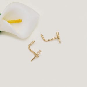 14k Solid Gold Sword Nose Stud Dagger Nose Ring Tiny Nose Stud L Shape ...