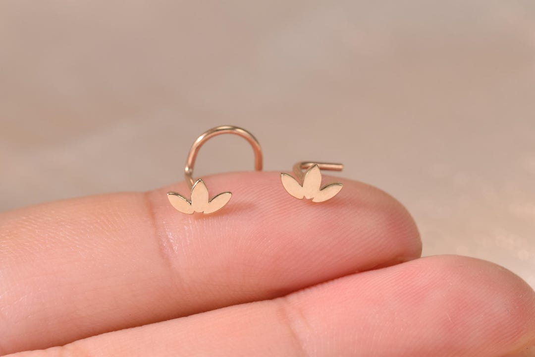 14k Solid Gold Lotus Nose Stud Star S Shape Nose Ring Nose Ring L Shape ...