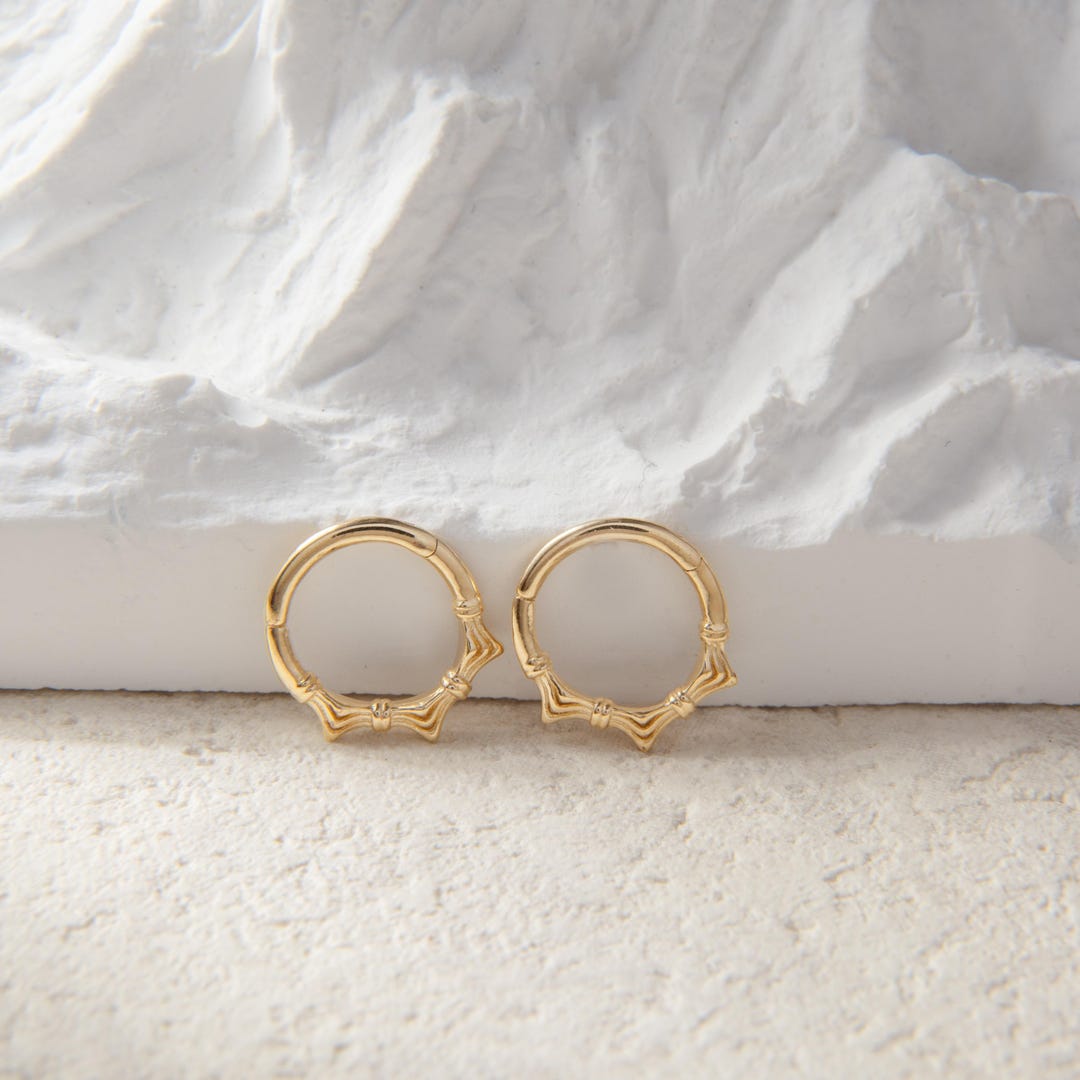 14k Solid Gold Engraved Pattern Septum Clicker Petal Pattern Daith Hoop ...