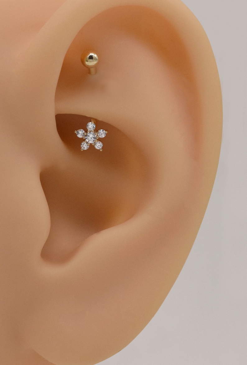 14k Solid Gold Flower Rook Earring Gold Rook Piercing Eyebrow - Etsy