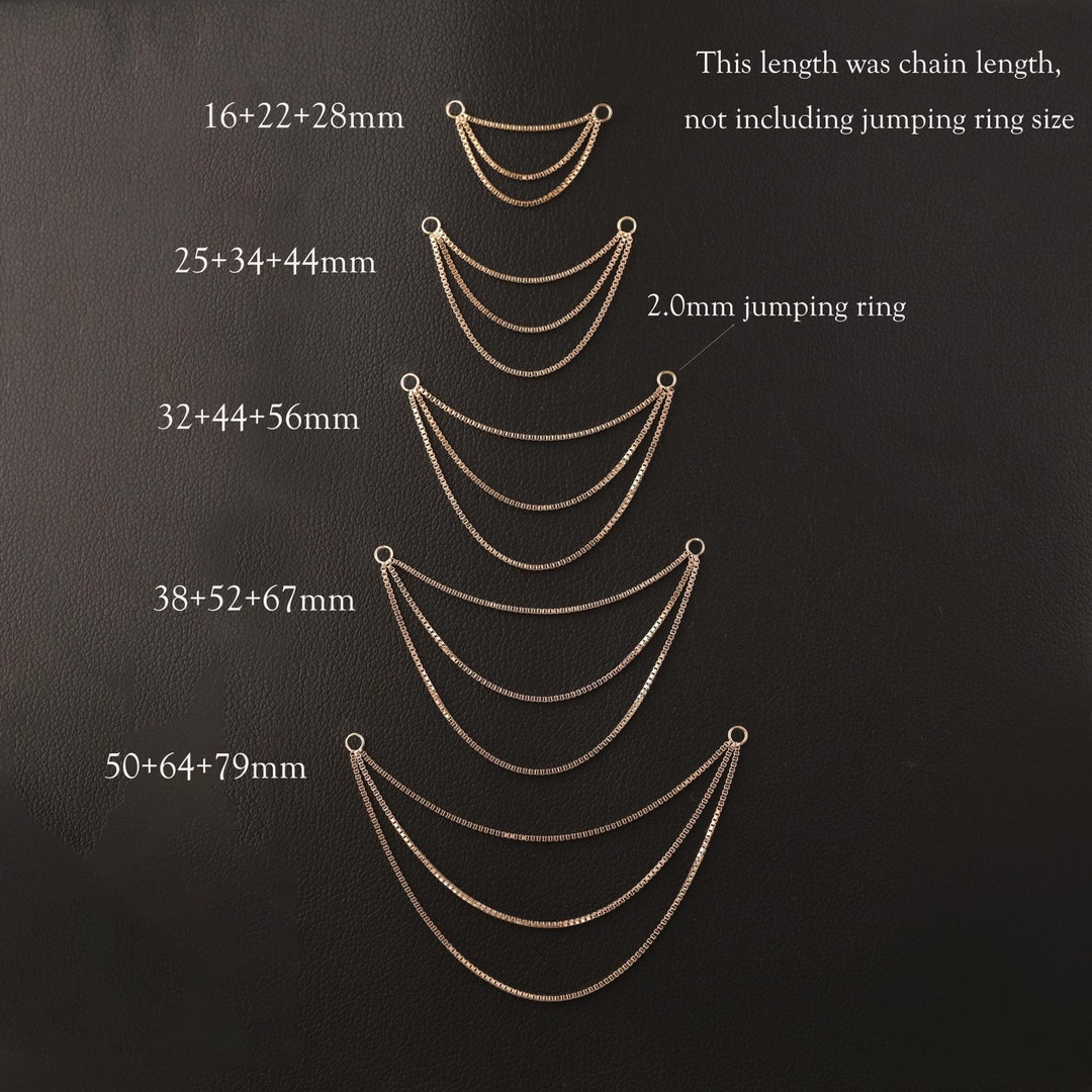 14K Solid Gold Triple Box Chain Attachment Delicate Dainty Chain ...