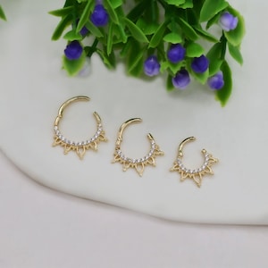 14k Solid Gold Cartilage Lotus Flower Clicker Septum Hoop Ring Gold Nose Ring Helix Daith ...