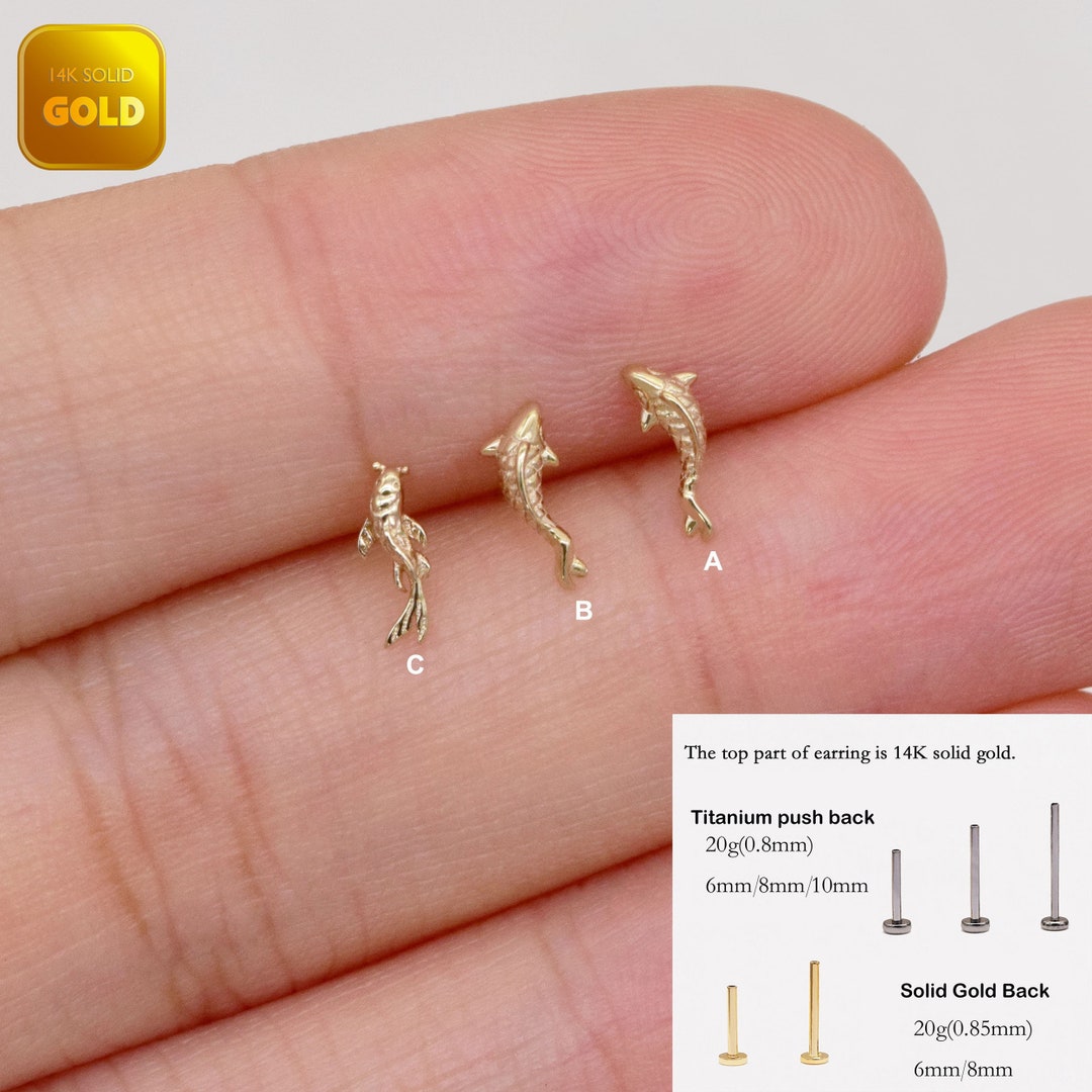 14k Solid Gold Koi Fish Cartilage Earring Tiny Tragus Stud - Etsy