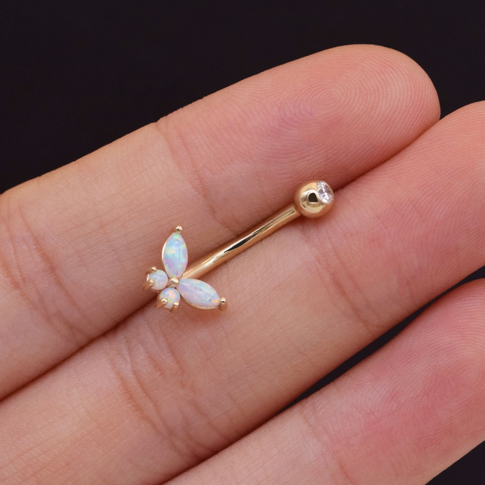 14k Solid Gold Butterfly Belly Button Ring Dainty Opal Navel - Etsy