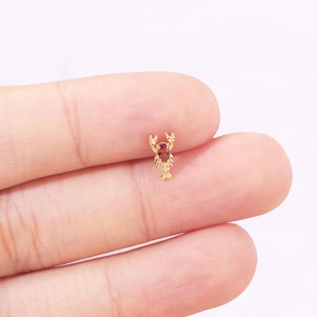 14K Gold Cute Lobster Stud Earring Tiny Lobster Cartilage Studs Cute ...
