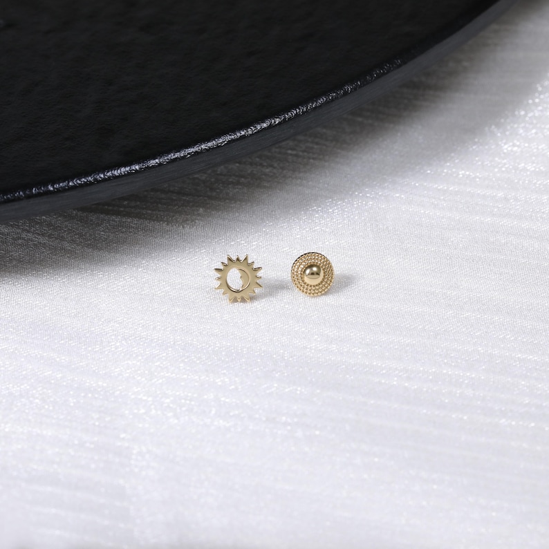 14K Solid Gold Sunburst Helix Stud Earring, Delicate Sun Cartilage ...