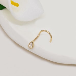 14k Solid Gold Tiny Teardrop Nose Ring Dainty Screw Back Nose Stud Gold ...