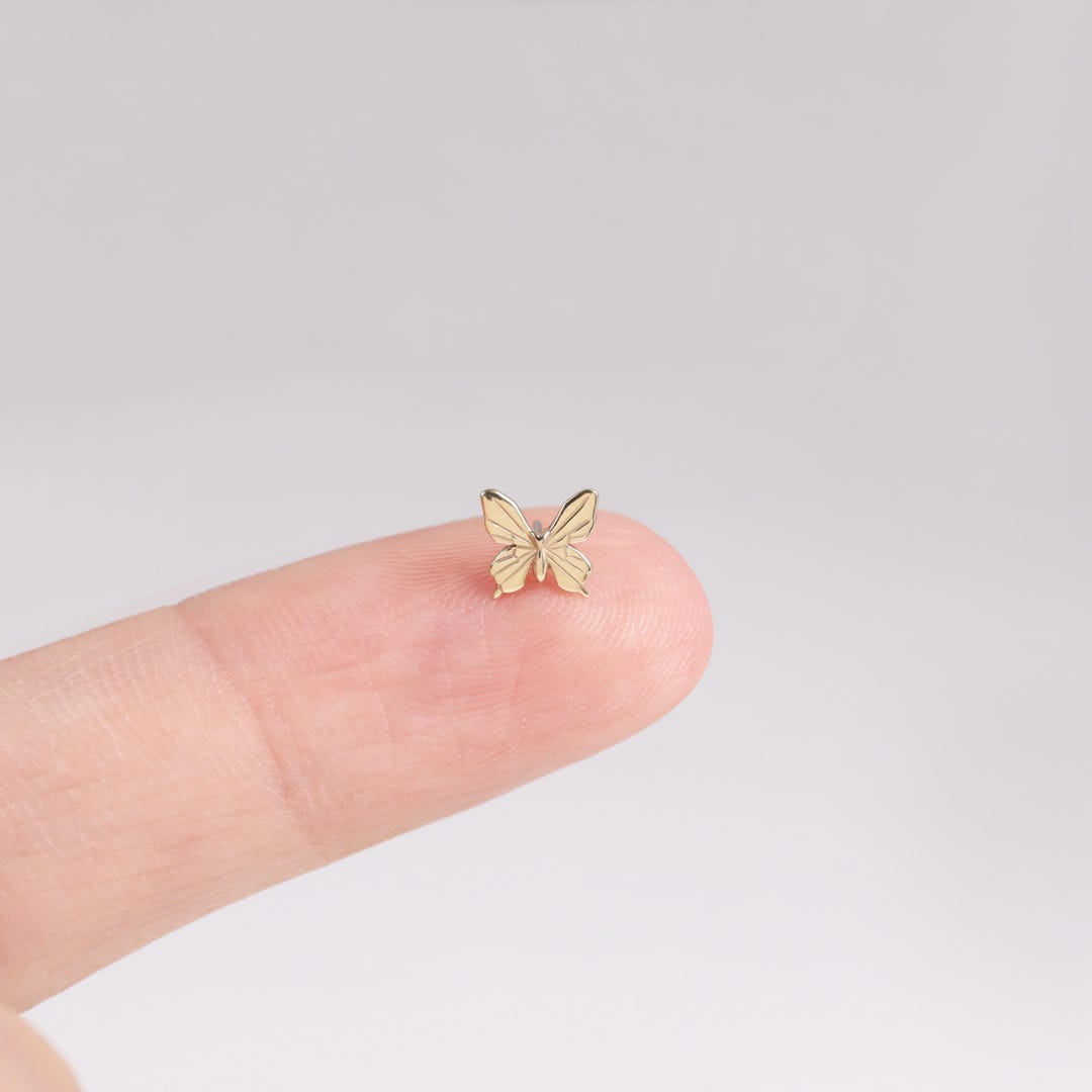 14k Solid Gold Butterfly Cartilage Earring Butterfly Helix Stud Conch ...