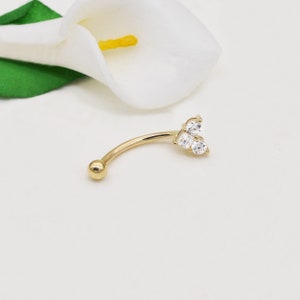 14k Solid Gold Heart Rook Earring Heart Rook Piercing Diamond Curved ...
