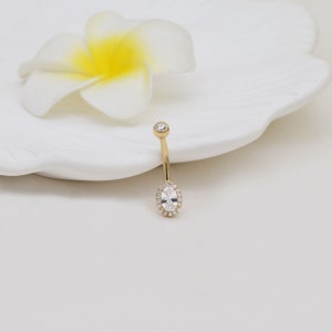 14k Solid Gold Diamond Belly Button Ring Gold Navel Piercing Classic ...