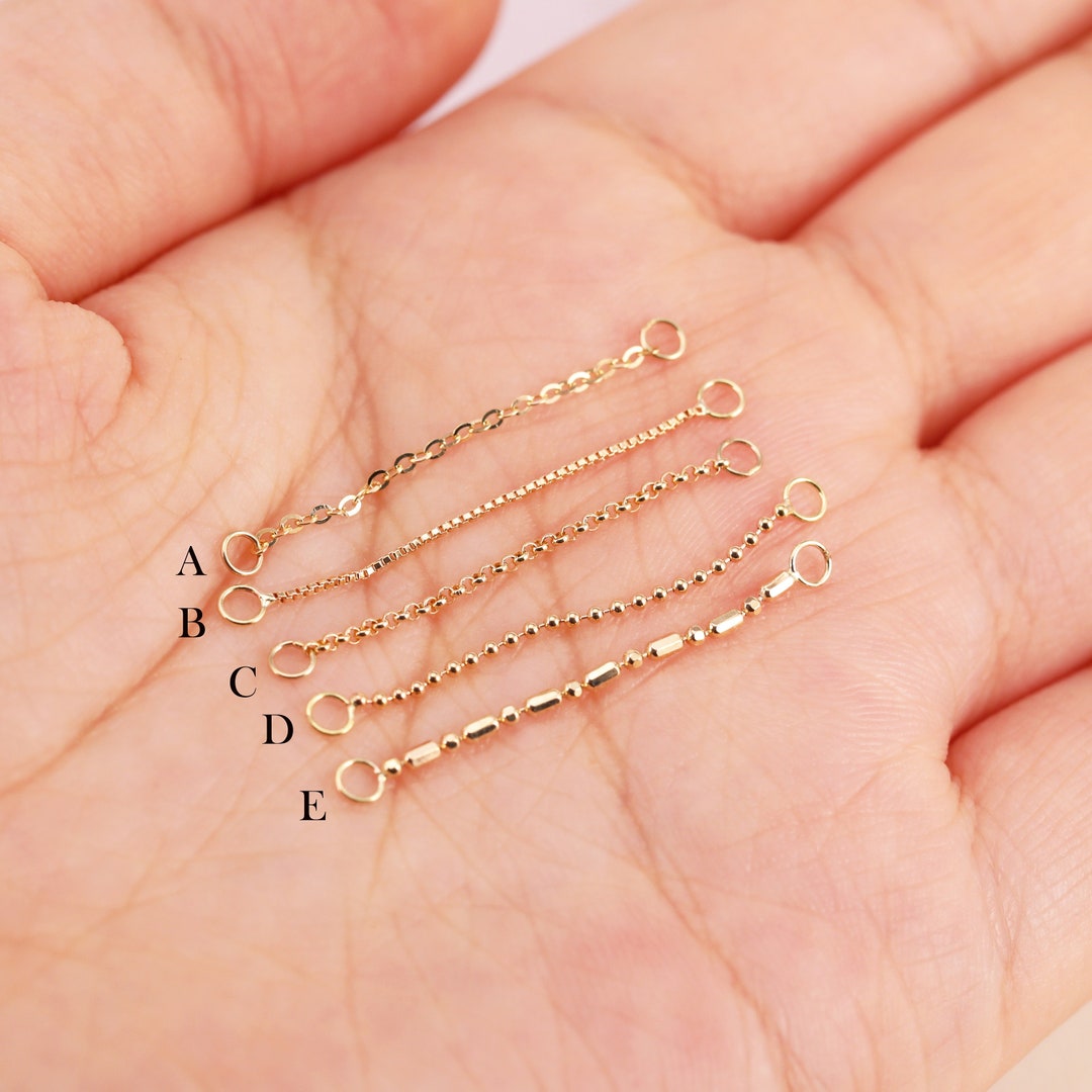 14K Solid Gold Mix Chain Attachment Ball Chain Piercing Pearl Chain ...