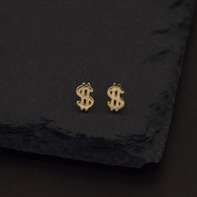 14k Solid Gold Dollar Sign Cartilage Earrings Money Stud Earrings ...