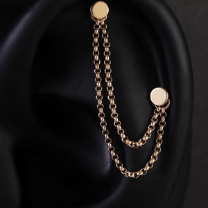 14K Solid Gold Triple Chain Attachment, Double Chain Piercing, Loop ...