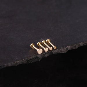 14k Solid Gold Disc Threadless Push Pin, Tiny Circle Studs, Helix Stud ...