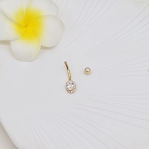 14k Solid Gold Diamond Belly Button Ring Gold Navel Piercing Classic ...