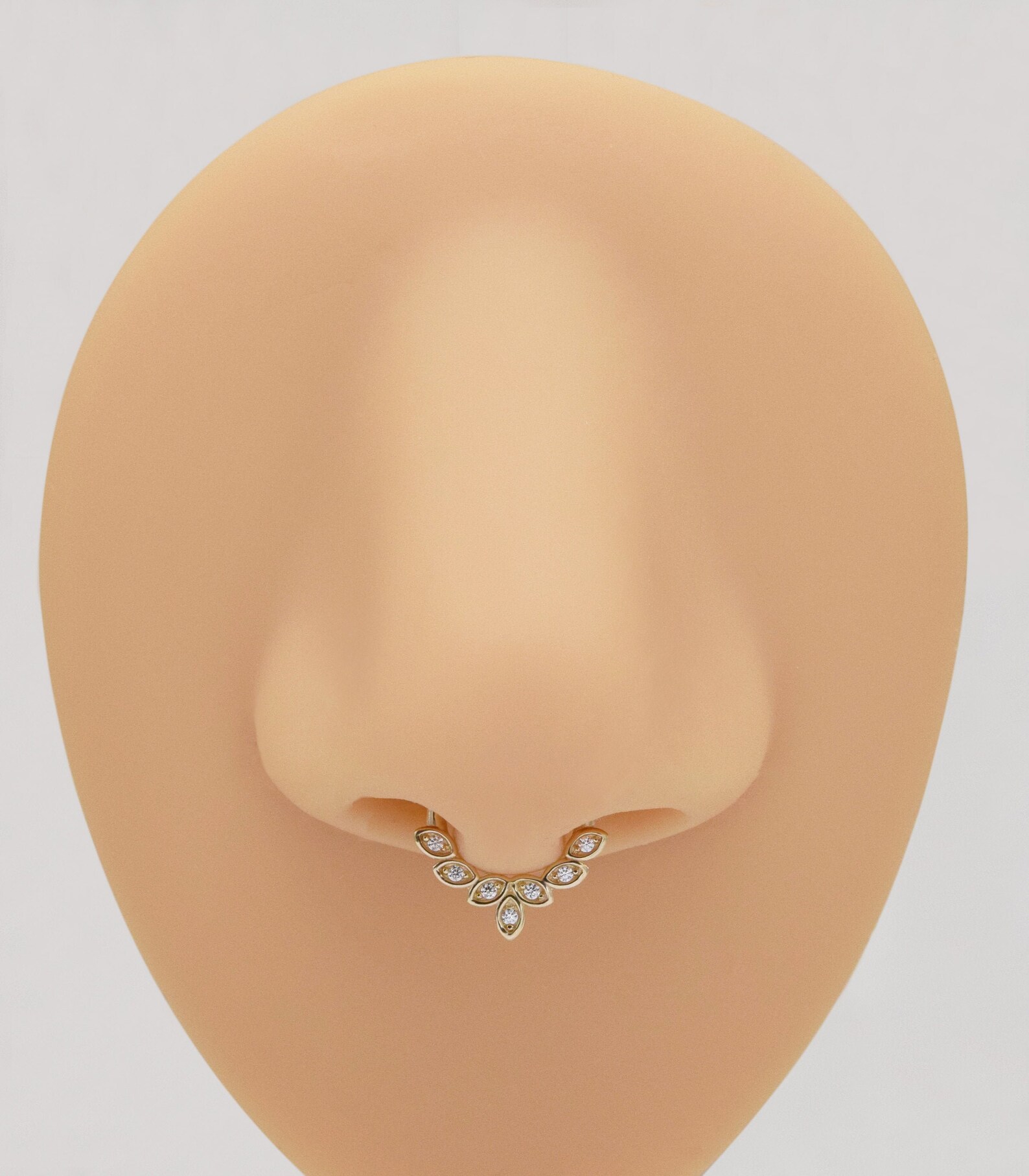 14k Solid Gold Leaf Daith Clicker Marquise CZ Hinged Hoop Gold Septum ...