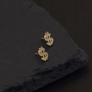 14k Solid Gold Dollar Sign Cartilage Earrings Money Stud Earrings ...