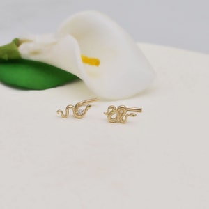 14k Solid Gold Snake Nose Ring Danity Snake Nose Stud L Shape Back Nose ...