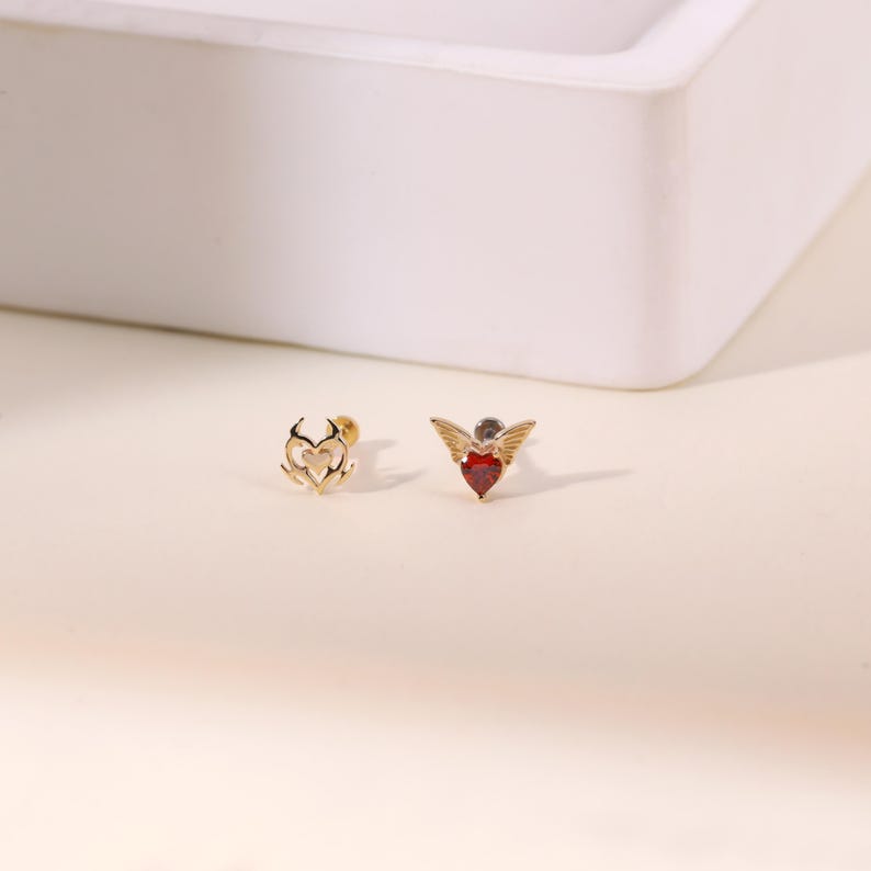 14K Solid Gold Magic Heart Stud Earring Helix Magic Heart Piercing ...
