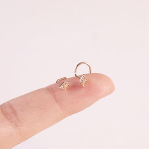 14k Solid Gold Rhombus L-shape Nose Stud Dainty S-shape Nose Piercing ...