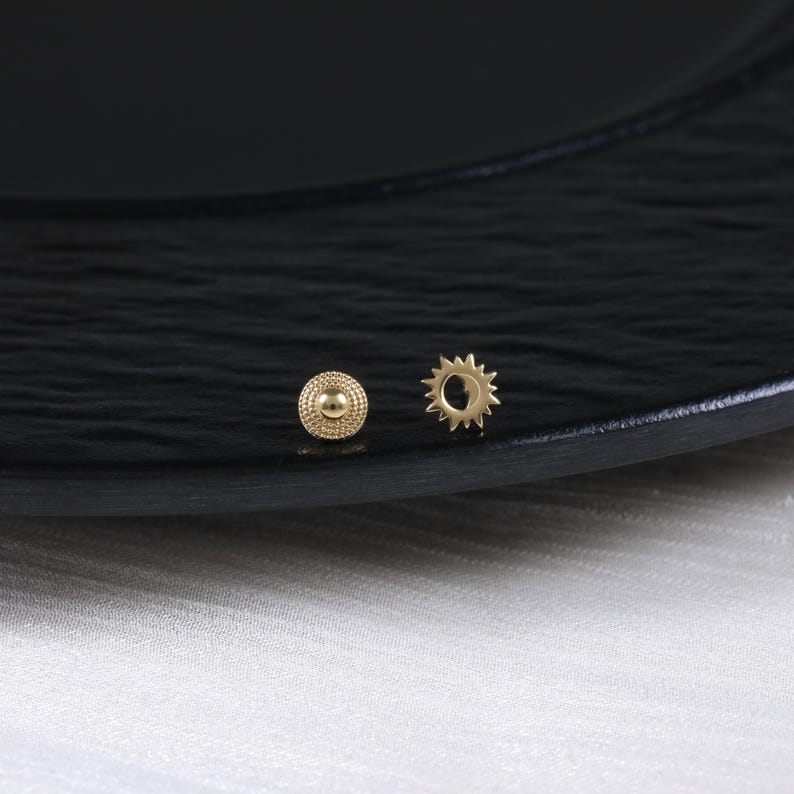 14K Solid Gold Sunburst Helix Stud Earring, Delicate Sun Cartilage ...