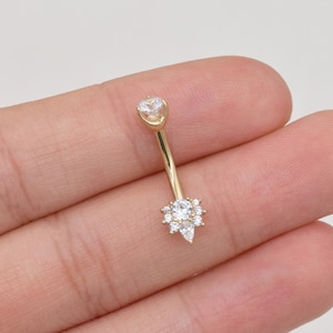 14k Solid Gold Dainty Belly Button Ring Gold Belly Ring Floating Navel ...