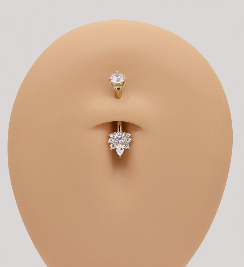 14k Solid Gold Dainty Belly Button Ring Gold Belly Ring Floating Navel ...