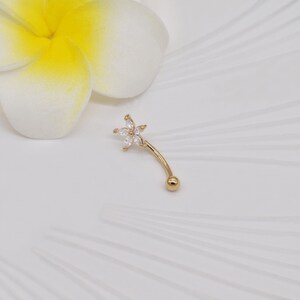 14k Solid Gold Flower Rook Earring Five Petals Earring Piercing Gold Navel Piercing CZ Belly ...