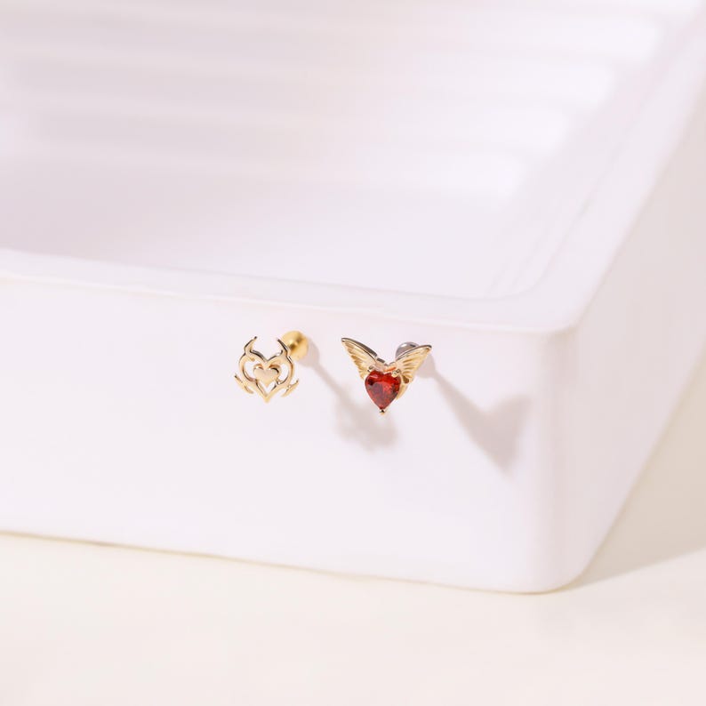14K Solid Gold Magic Heart Stud Earring Helix Magic Heart Piercing ...
