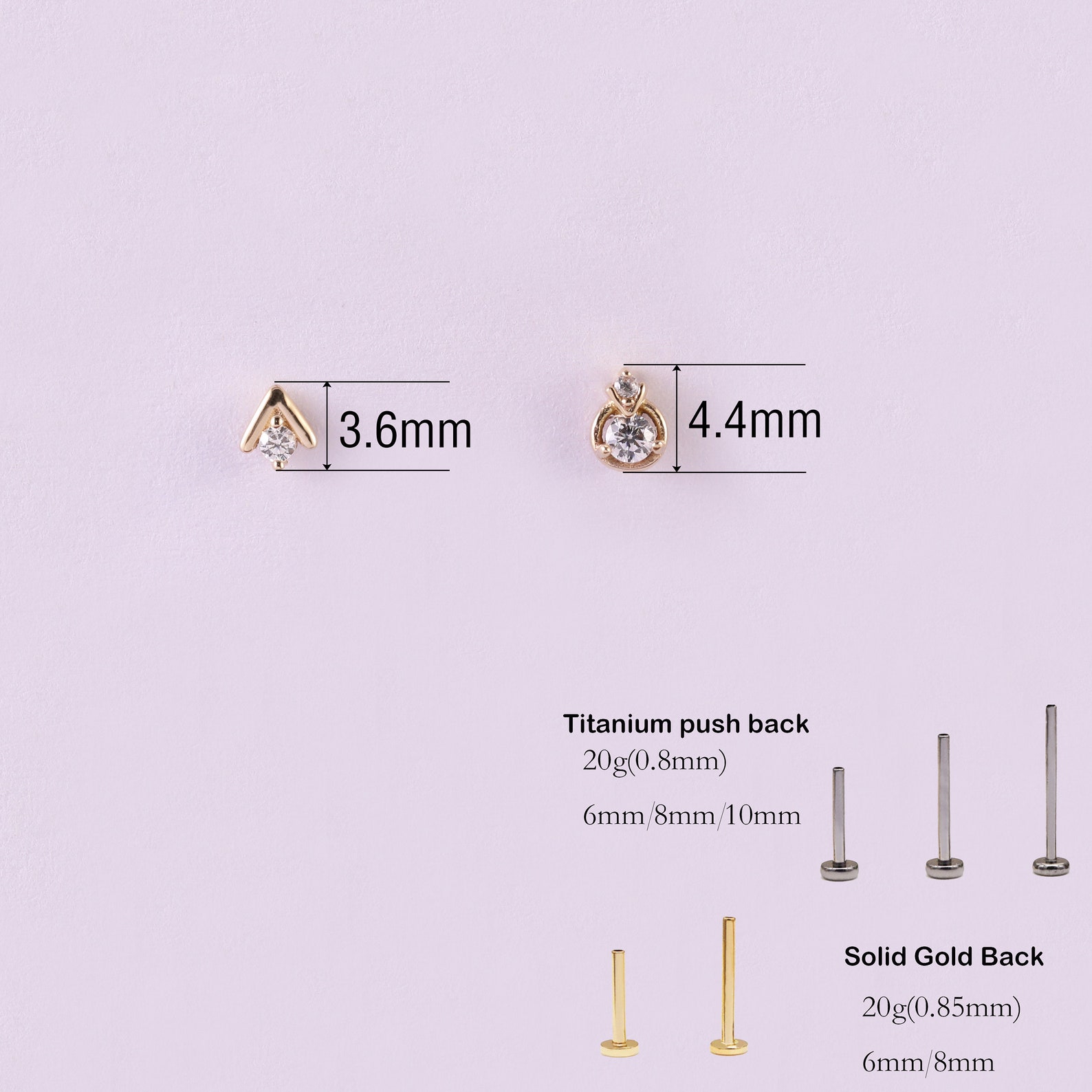 14k Solid Gold Dainty Tiny Stud Earring Mini Helix Tragus Conch Labret ...