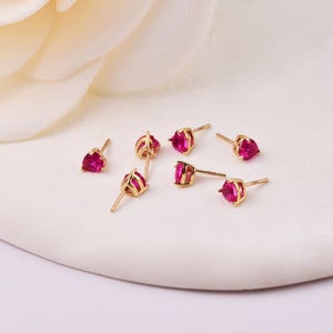 14k Solid Gold Ruby Heart Cartilage Piercing Pink Heart Helix Stud ...