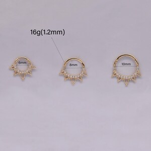 14k Solid Gold Cartilage Lotus Flower Clicker Septum Hoop Ring Gold Nose Ring Helix Daith ...