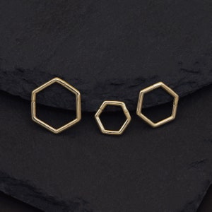 14k Solid Gold Hexagon Septum Hoops Ring Geometric Hoop Earrings Gold ...
